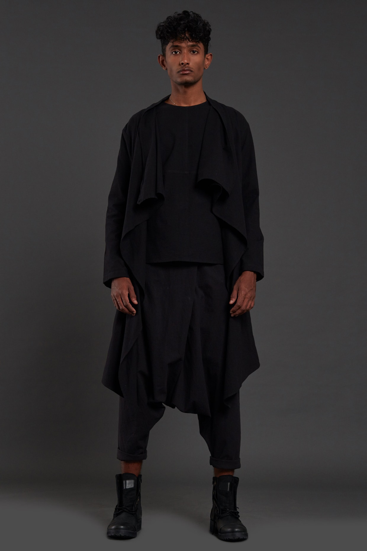 Black Cotton Handwoven Jacket Set by Mati Men at Pernia's Pop Up Shop 2024