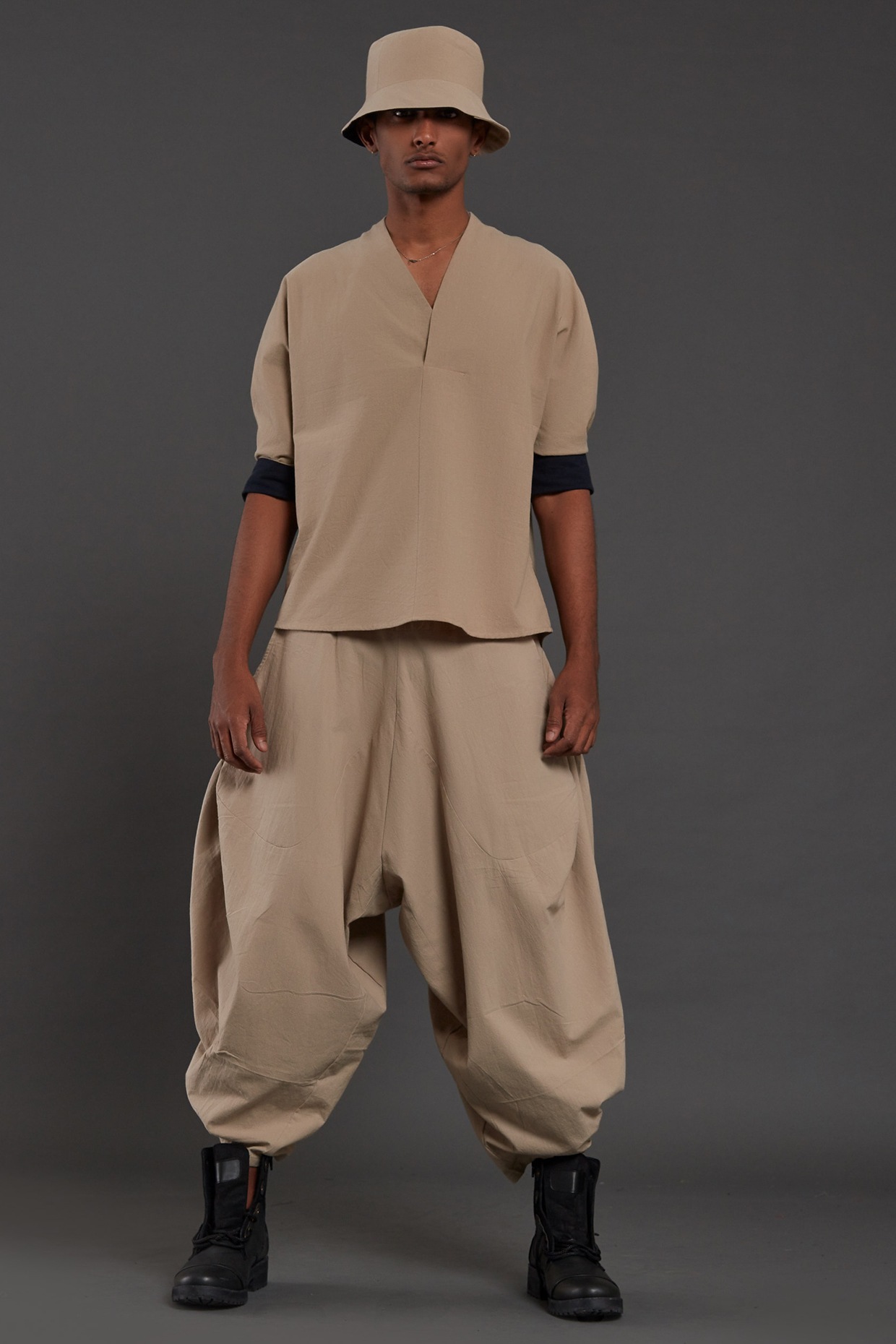 Beige Cotton Handwoven Co-Ord Set by Mati Men at Pernia's Pop Up Shop 2025