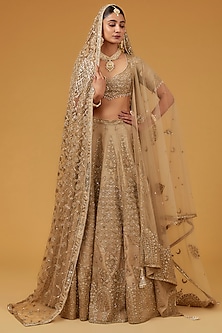 Beige Tissue Hand Embroidered Lehenga Set Design by Matsya at Pernia's ...