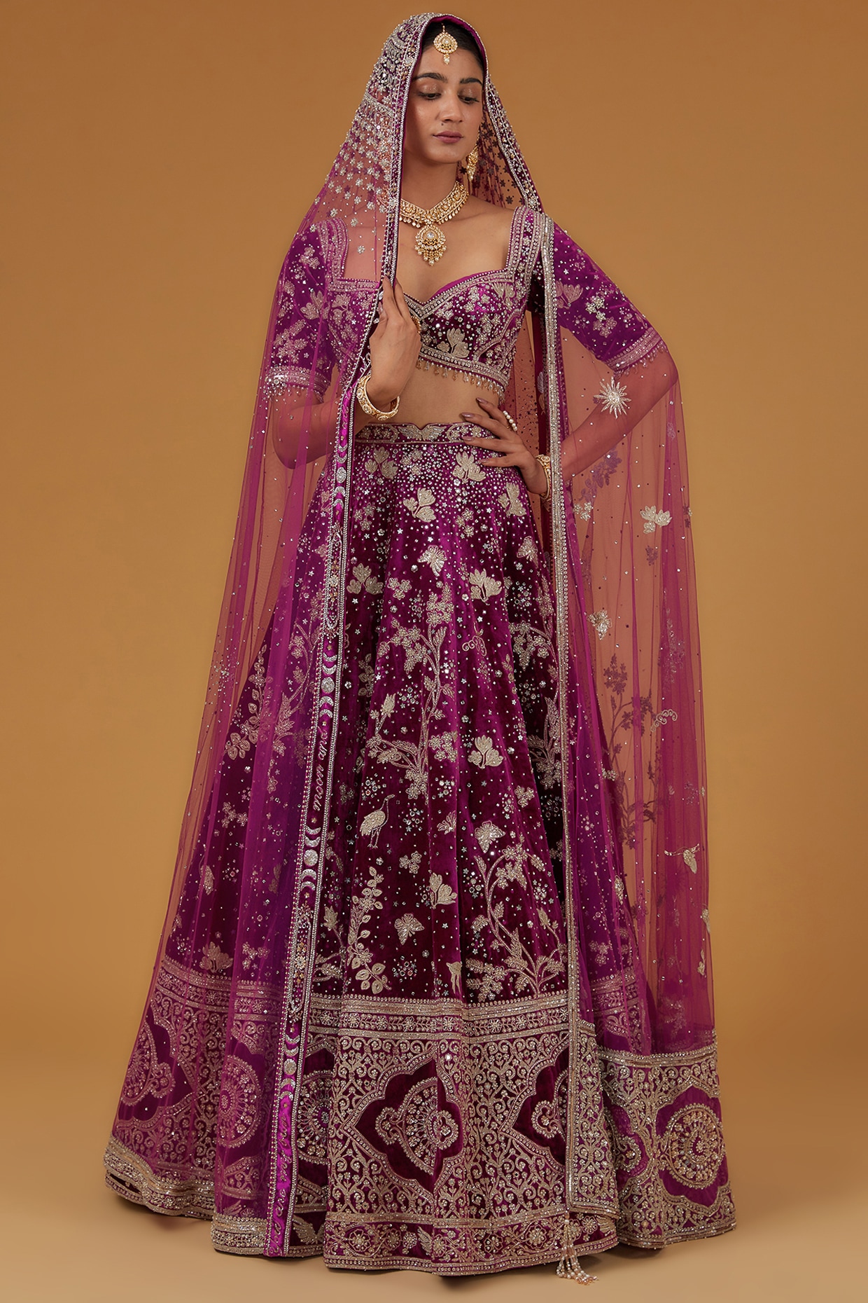 Rani Pink Velvet & Net Dori Hand Embroidered Bridal Lehenga Set by ...