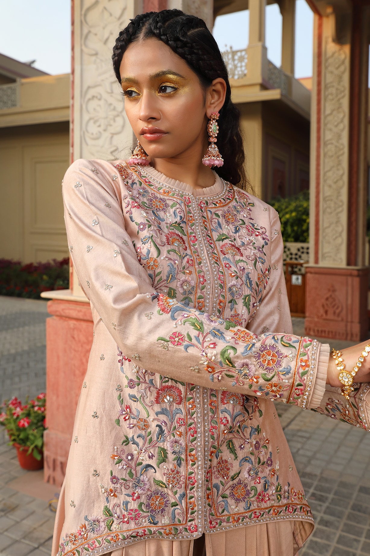 Peach Chanderi & Double Georgette Draped Pant Set by MAVISH at Pernia's ...