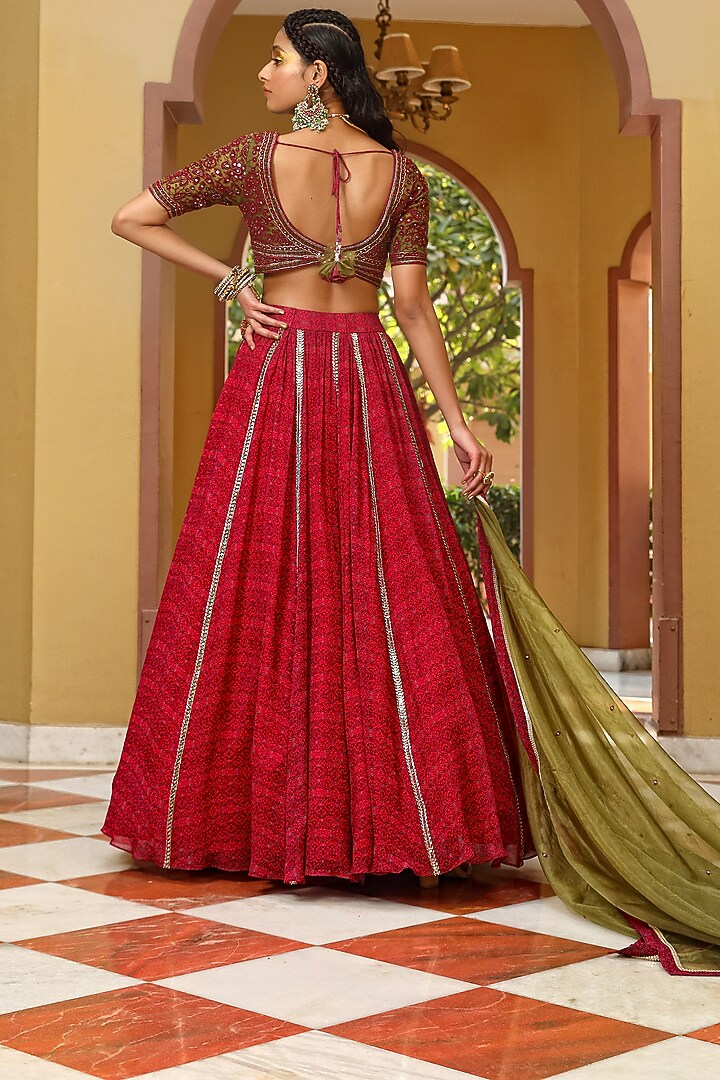 Fuchsia Pink Georgette & Organza Embroidered Wedding Lehenga Set by ...