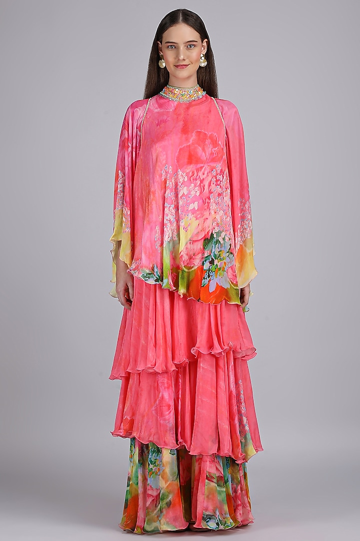 Pink Chiffon Embroidered Cocktail Dress by Mandira Wirk - Resort at ...