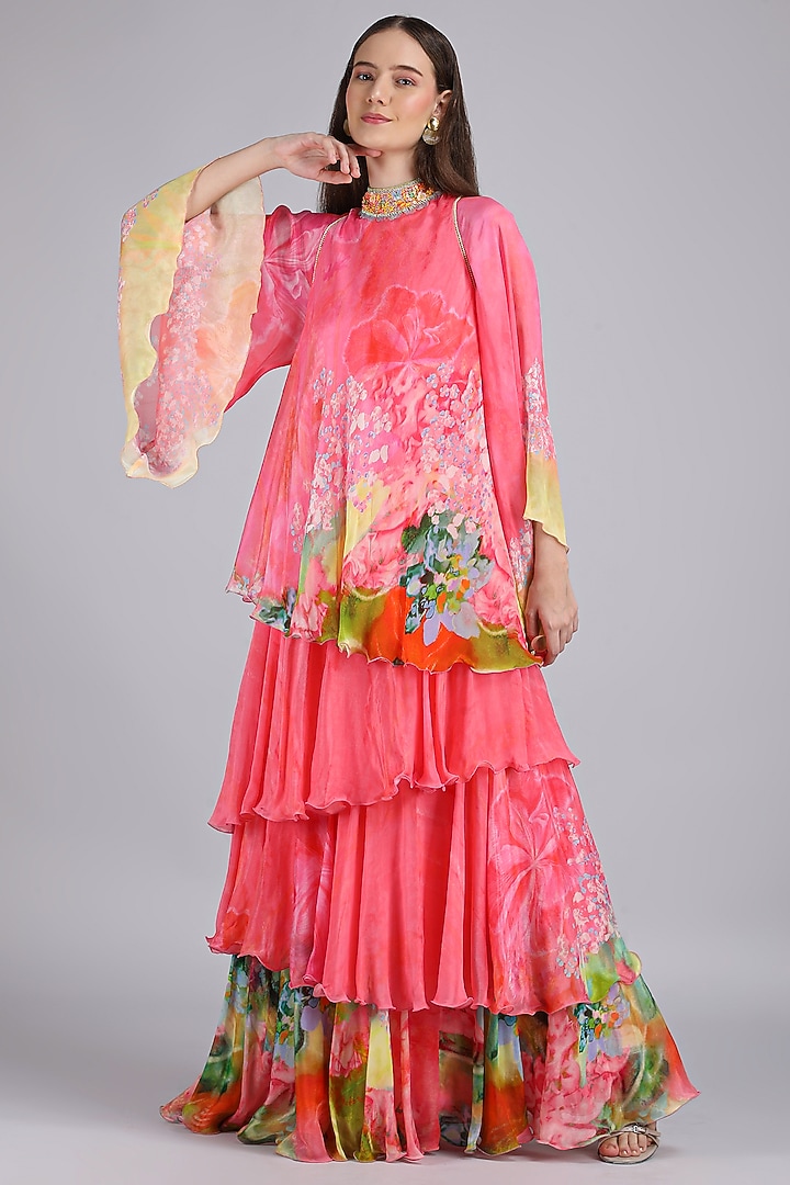 Pink Chiffon Embroidered Cocktail Dress by Mandira Wirk - Resort at ...