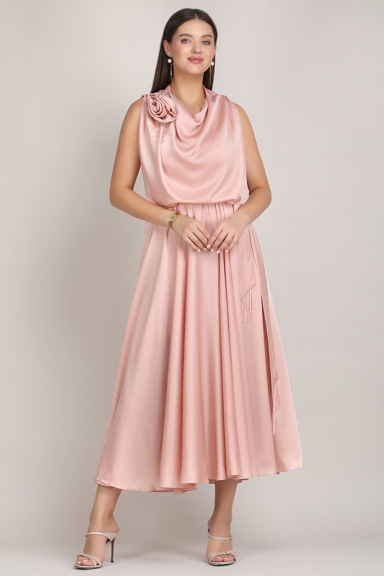 Pink Sumo Satin Embroidered Vacation Dress by Mandira Wirk - Resort at ...