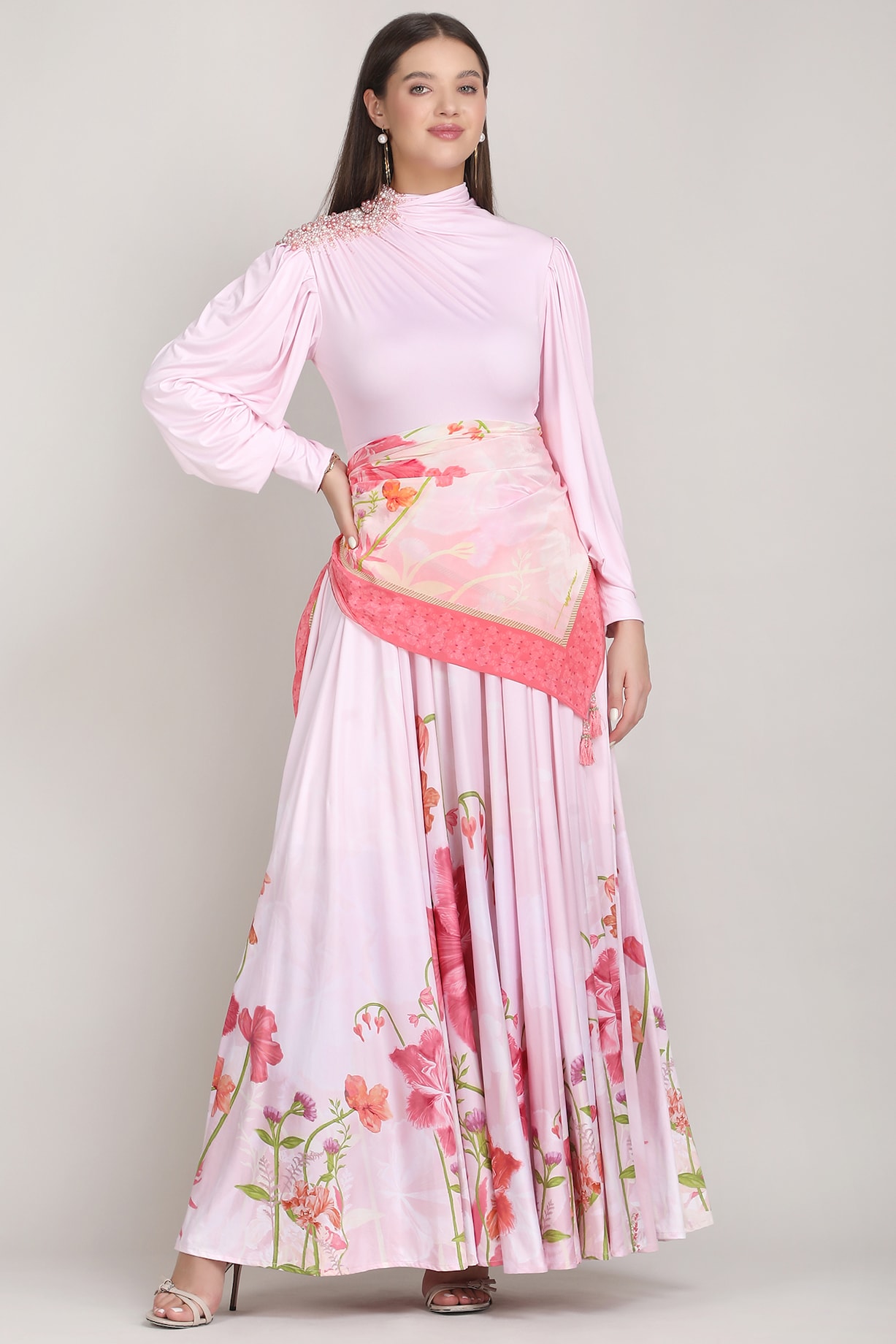 Pink Silk Jersey Printed & Embroidered Cocktail Dress by Mandira Wirk ...