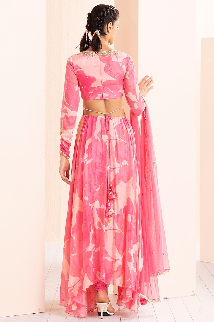 Pink Chiffon Printed Cut-Out Anarkali Set by Mandira Wirk at Pernia's ...