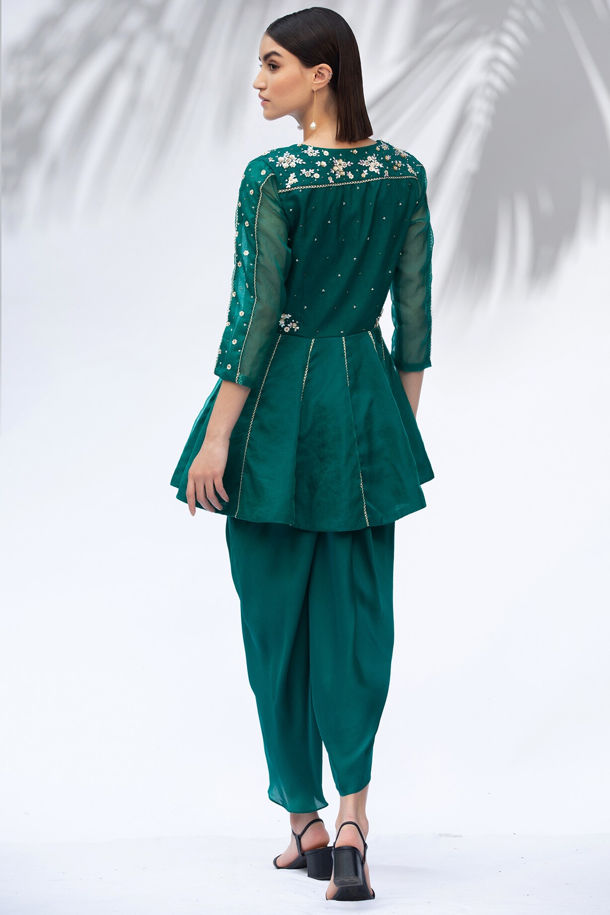 Emerald Green Satin Georgette Tulip Dhoti Set by Mandira Wirk at Pernia ...