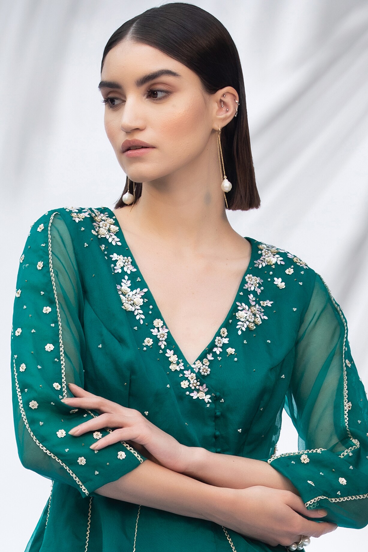 Emerald Green Satin Georgette Tulip Dhoti Set by Mandira Wirk at Pernia ...