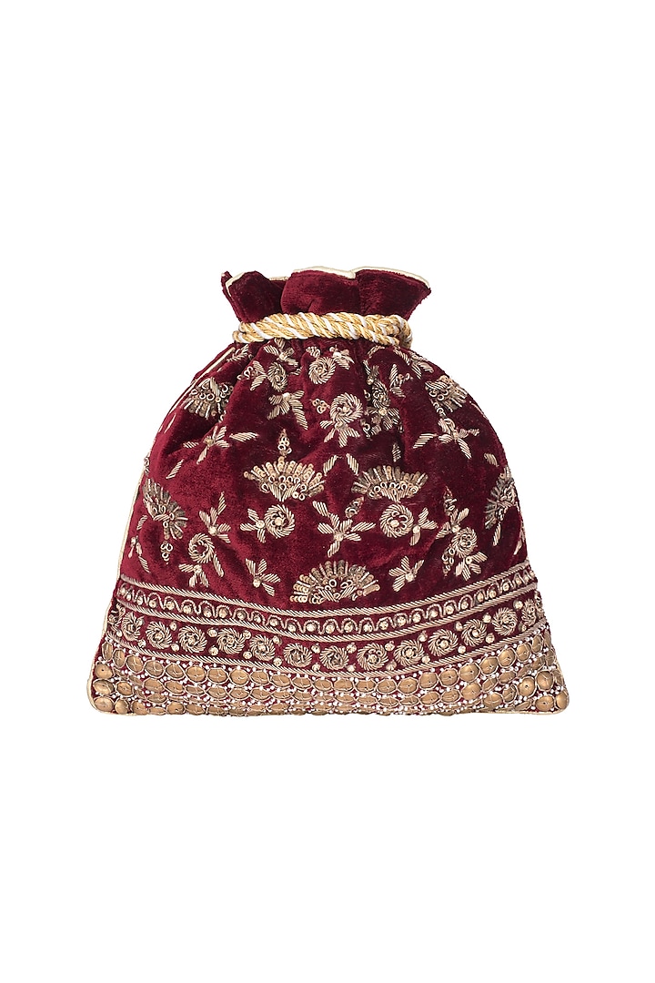 Maroon Embroidered Batwa Potli Design by Malaga at Pernia's Pop Up Shop ...