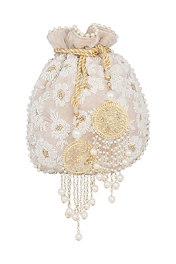 Beige Embroidered Pearl Batwa Potli Design by Malaga at Pernia's Pop Up ...