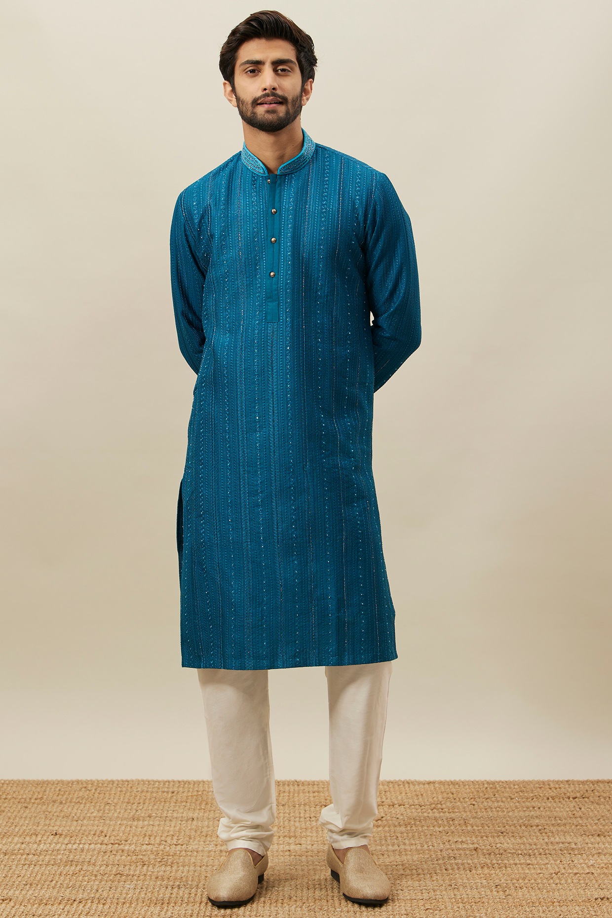 Blue Art Silk Embroidered Kurta Set by Twamev at Pernia's Pop Up Shop 2024