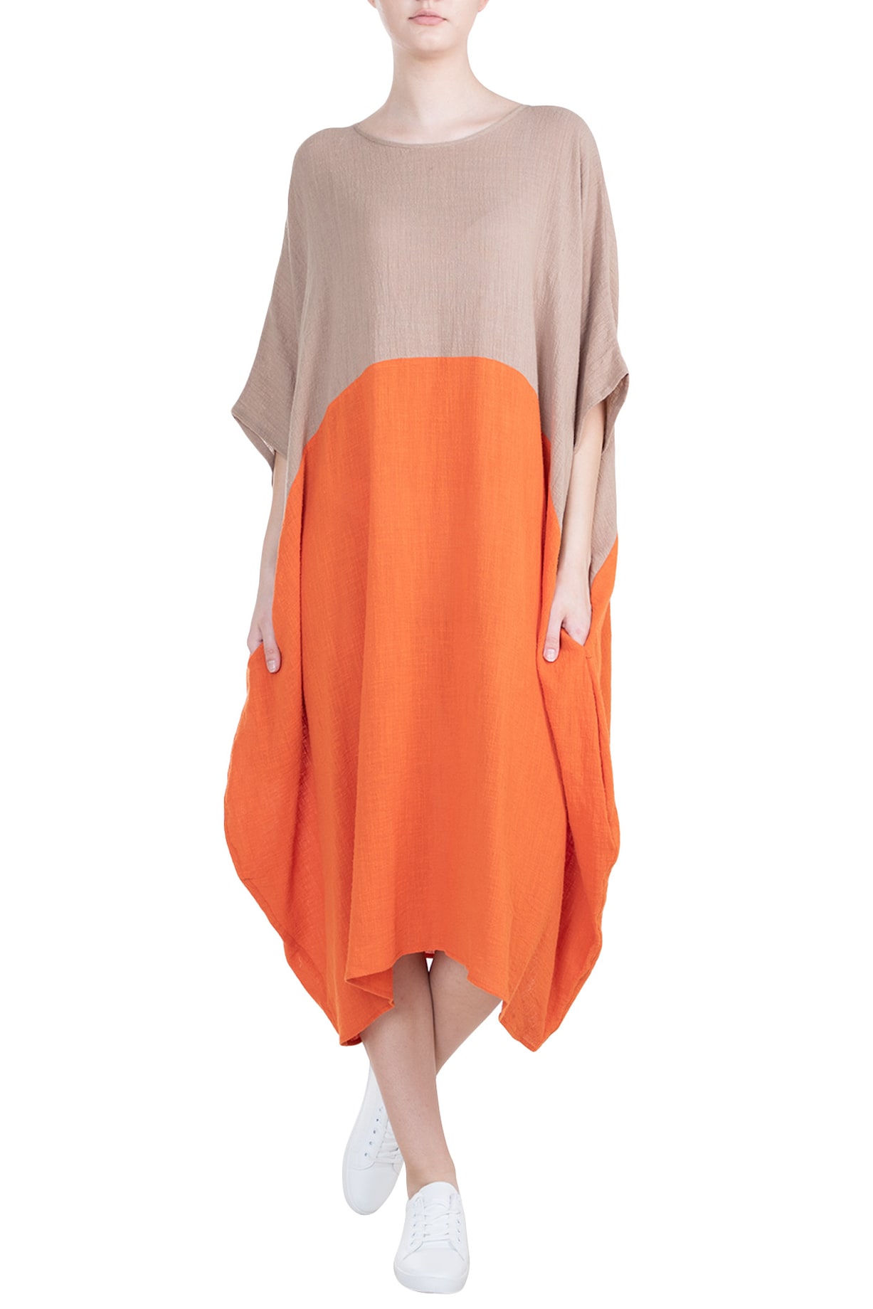 Orange Color Block Dress Design by Mati at Pernia's Pop Up Shop 2024