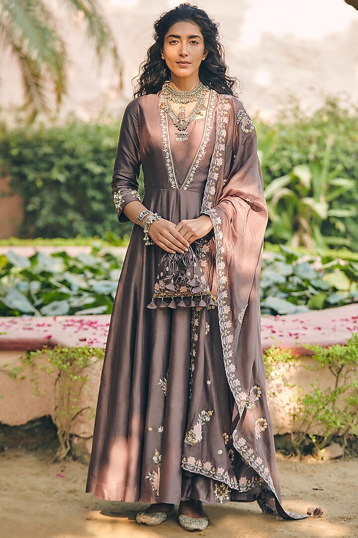 Brown Embroidered Anarkali Set Design by Matsya at Pernia's Pop Up Shop ...