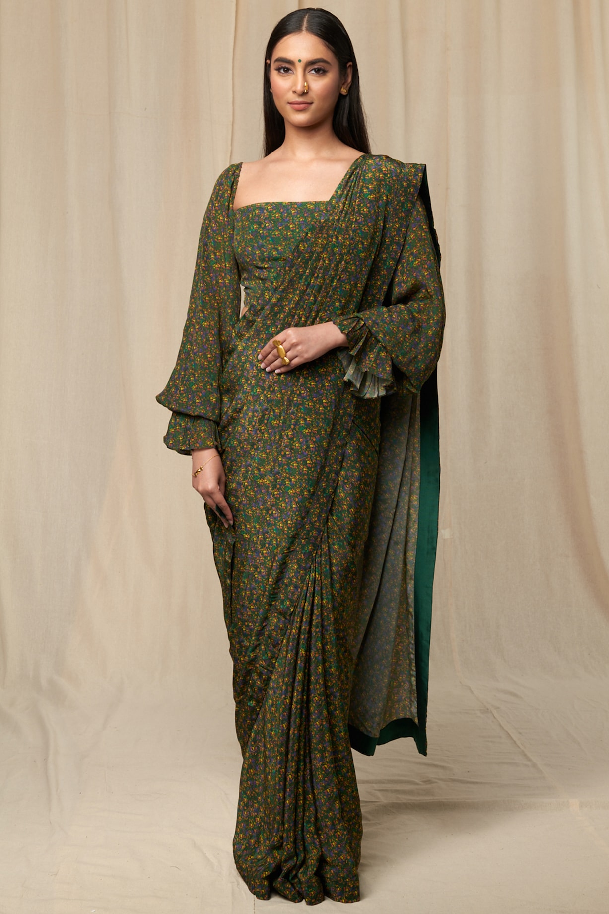 Emerald Floral Rush Sari & Blouse Piece by Masaba at Pernia's Pop Up ...