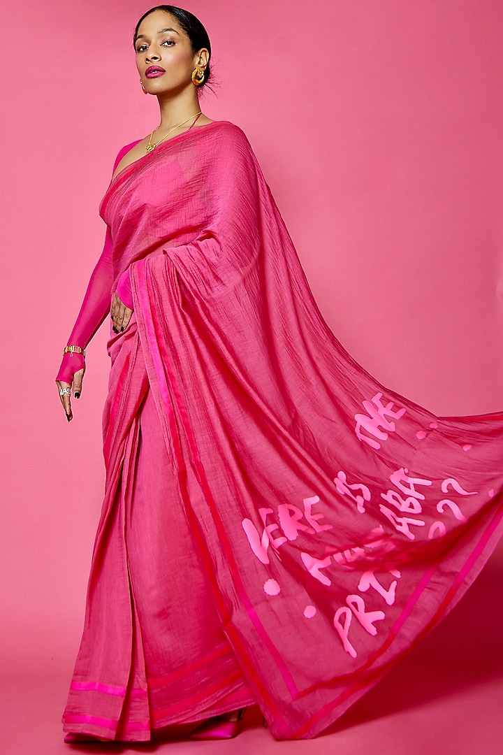 Hot Pink Chanderi Mul Printed Saree by Masaba at Pernia's Pop Up Shop 2026