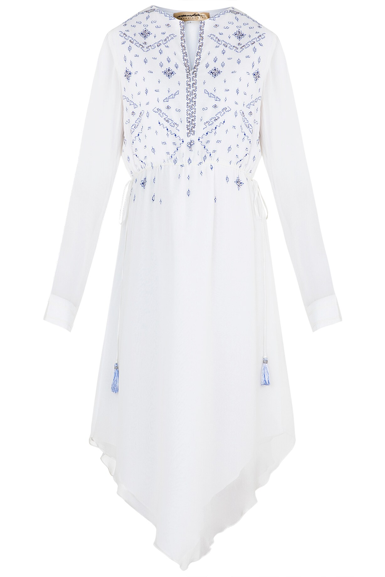 Ivory Embroidered Drawstring Tunic Design by Mandira Wirk at Pernia's ...