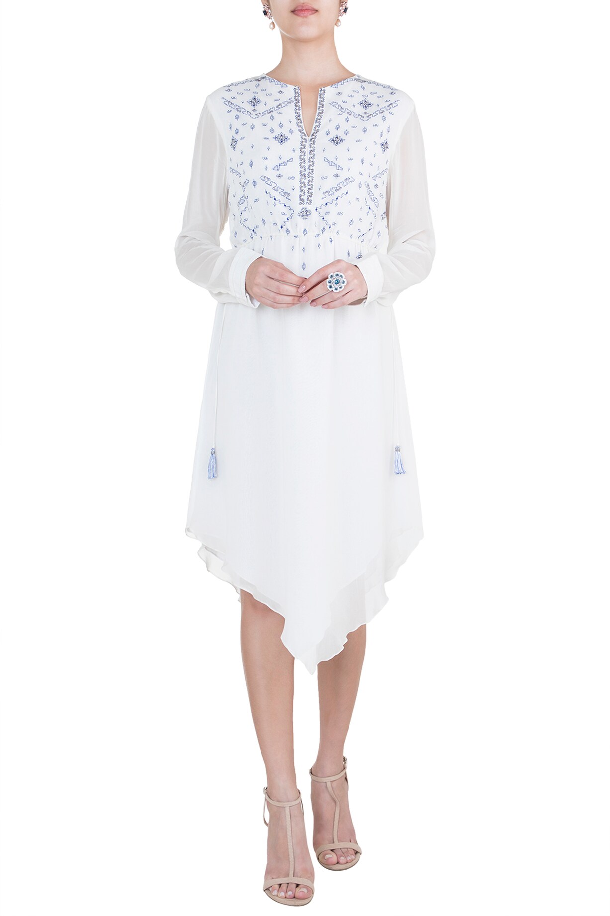 Ivory Embroidered Drawstring Tunic Design by Mandira Wirk at Pernia's ...