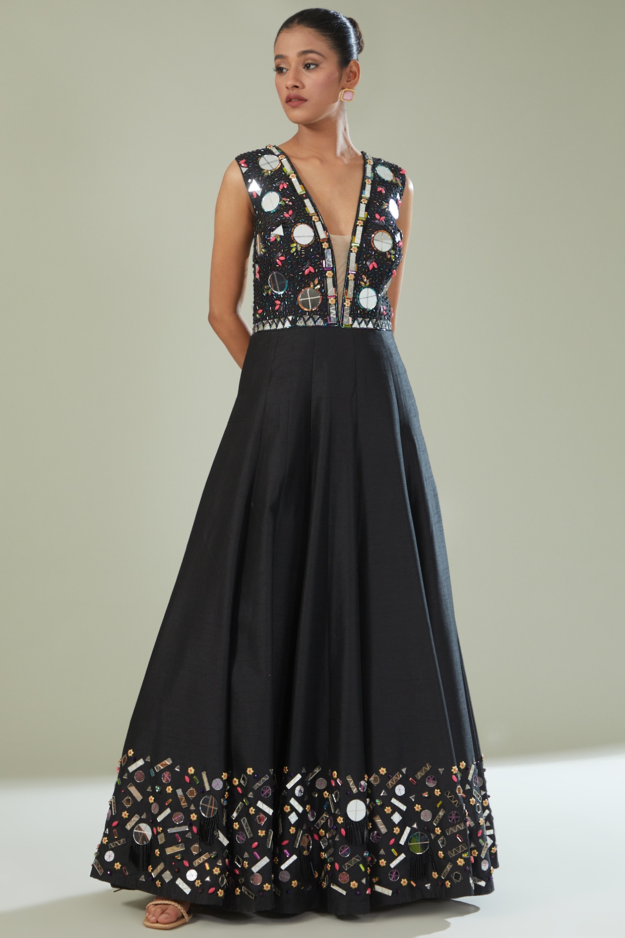 Black Dupion Silk Embellished Anarkali by Maarya By Manisha Arya at ...