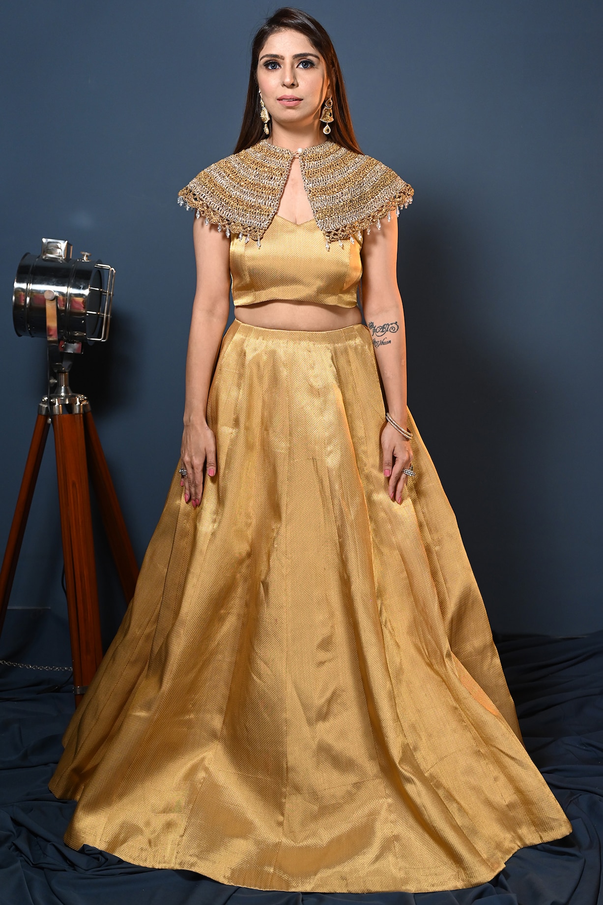 Golden Banarasi Silk Jacket Wedding Lehenga Set by Maarya By Manisha ...