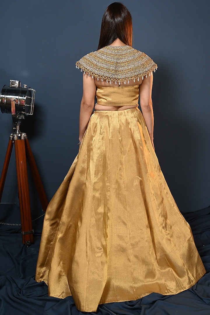 Golden Banarasi Silk Jacket Wedding Lehenga Set by Maarya By Manisha ...