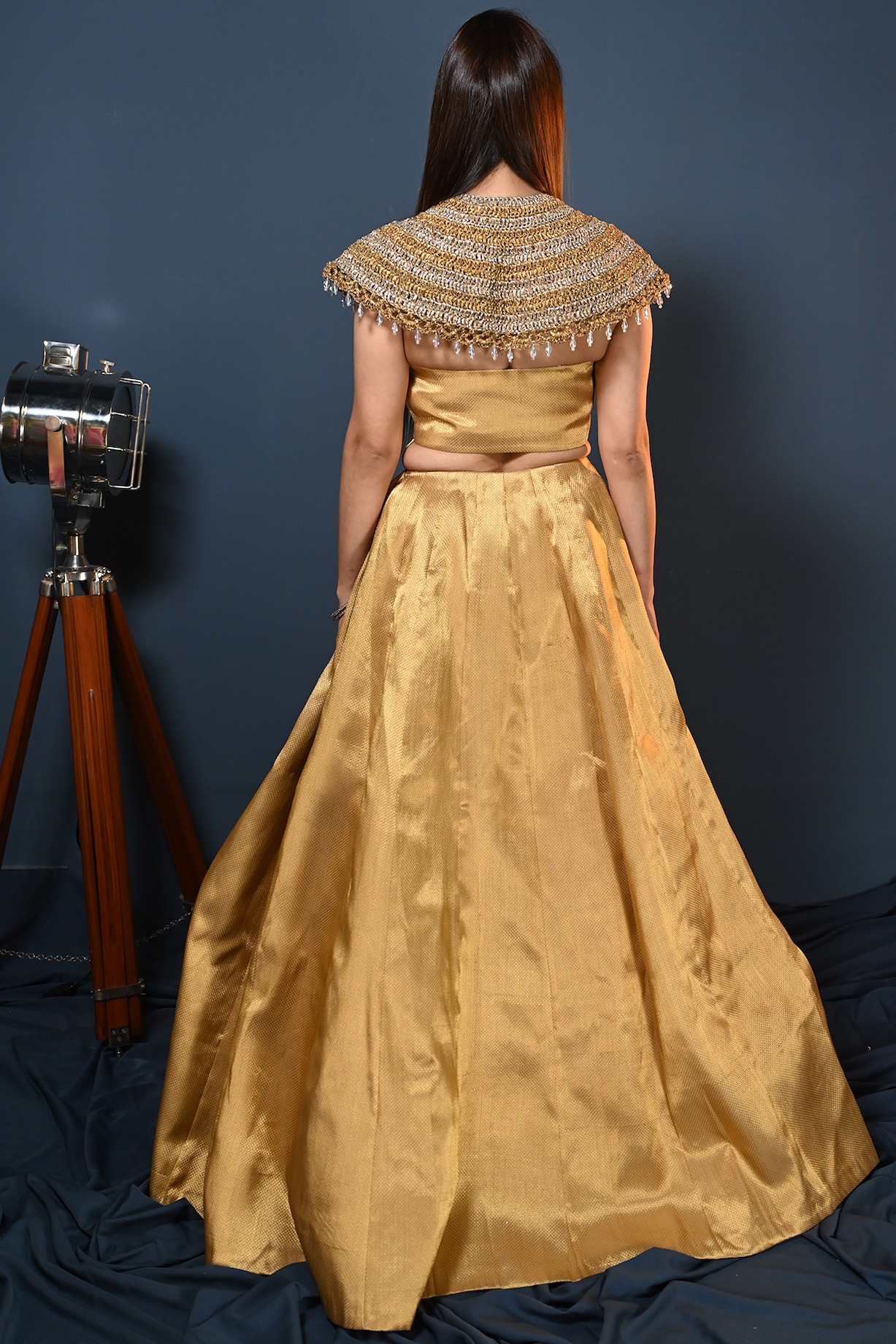 Golden Banarasi Silk Jacket Wedding Lehenga Set by Maarya By Manisha ...