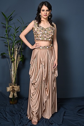Beige Lycra Cowl Skirt Set by Maarya By Manisha Arya at Pernia's Pop Up ...