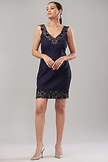 Blue Pure Silk Cutwork Embroidered Handcrafted Mini Dress Design by ...