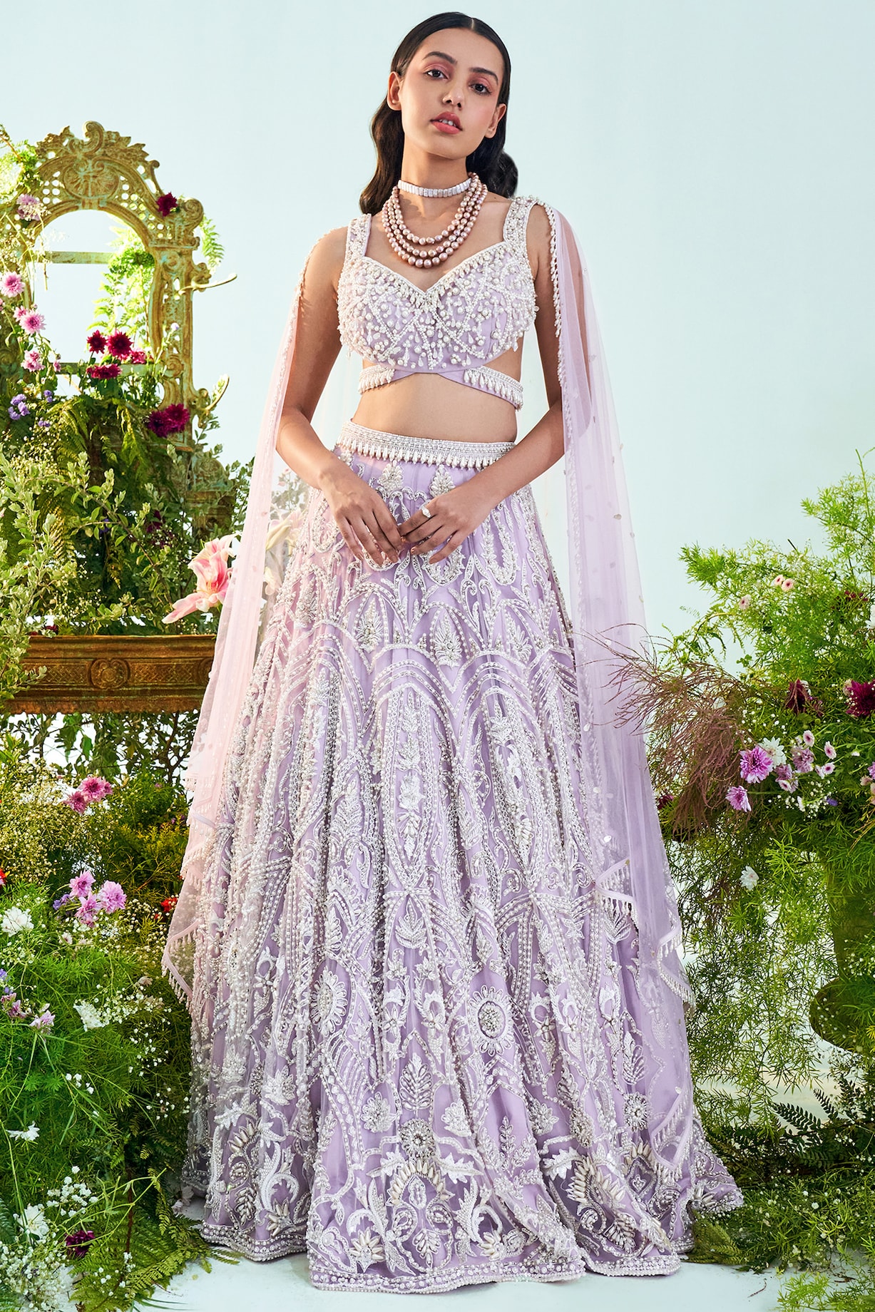 Pink & Pearl Net Cutdana Embroidered Wedding Lehenga Set by Mani Bhatia ...