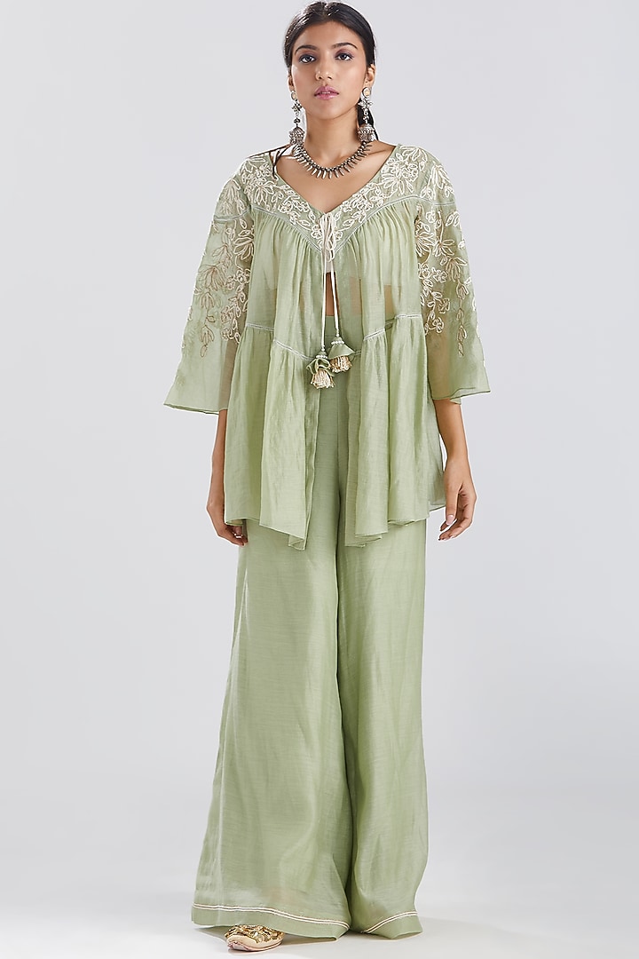 Jade Green Embroidered Tunic Set Design by Megha Bansal at Pernia's Pop ...