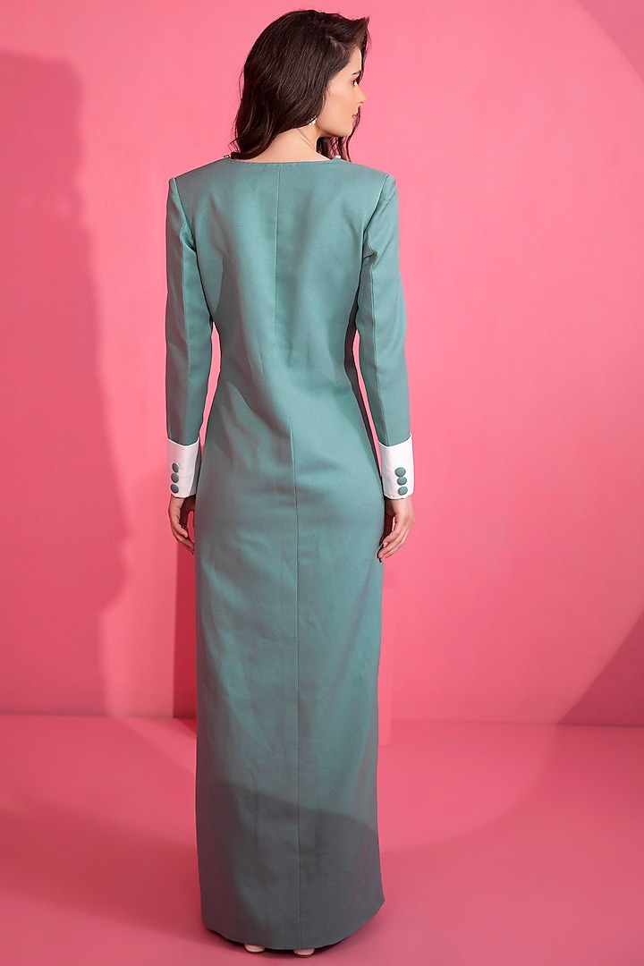 Tarry Green Moss Crepe Long Blazer Dress by Mani Bhatia at Pernia's Pop ...
