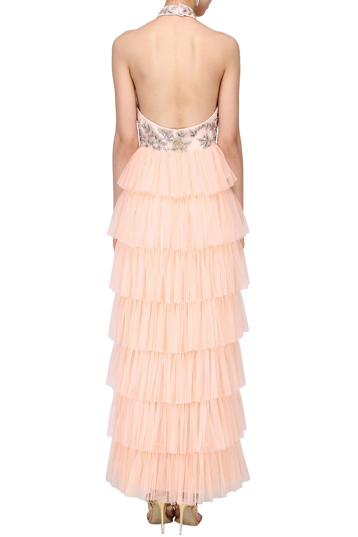 Peach ruffle layered dress available only at Pernia's Pop Up Shop. 2024