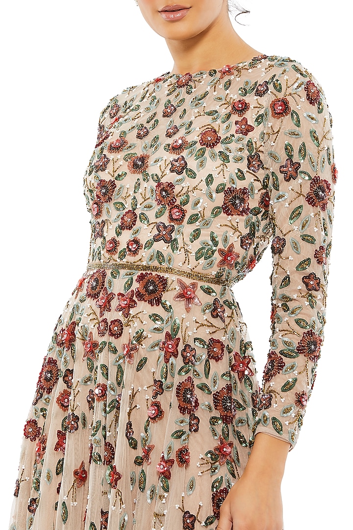 Antique Rose Tulle Floral Applique Embellished Gown by Mac Duggal at ...