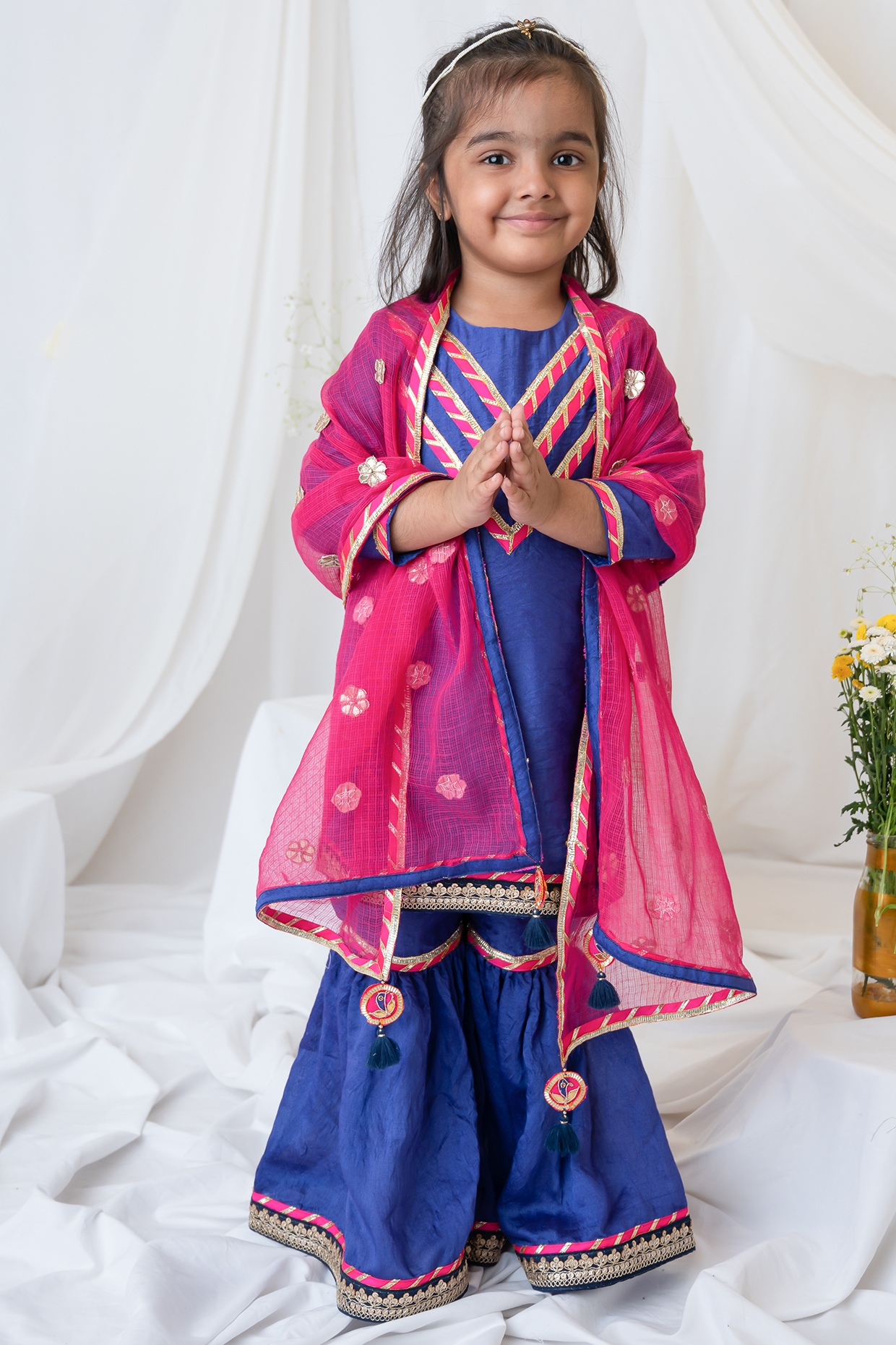 Cobalt Organic Cotton Gota Patti Embroidered Sharara Set For Girls by ...