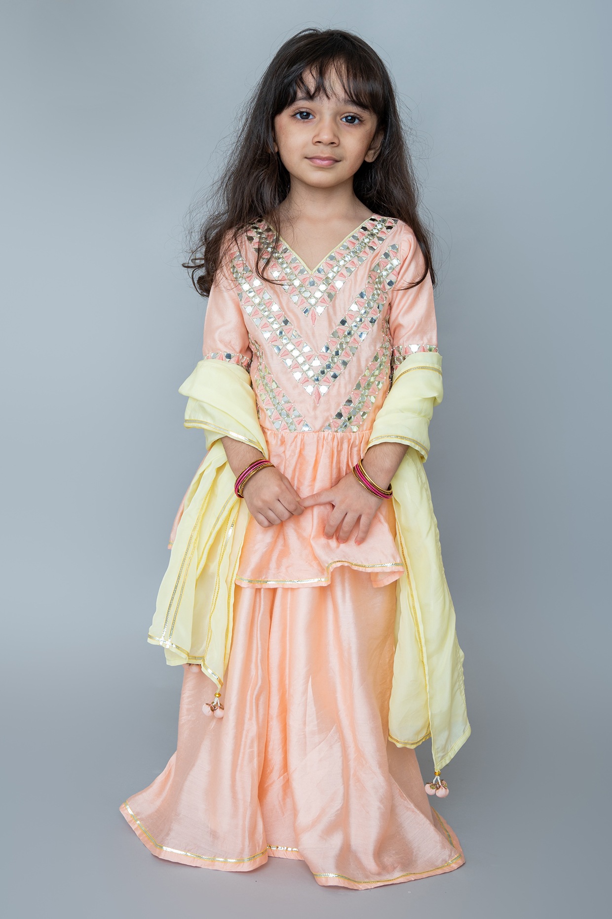 Peach Organic Cotton & Handwoven Chanderi Sharara Set For Girls by Mi ...