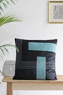 Black & Blue Velvet Patchwork Cushion Cover by Mid July Home at Pernia ...