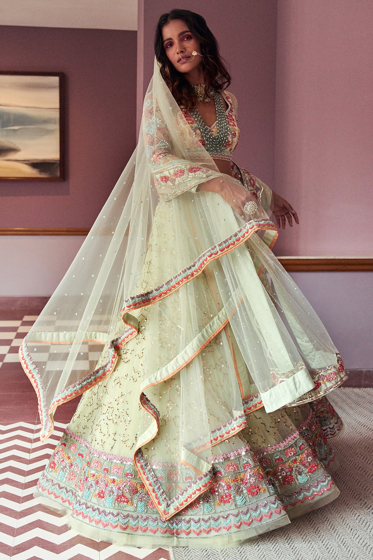 Green Hand Embellished Bridal Lehenga Set by Mynah Designs By Reynu ...