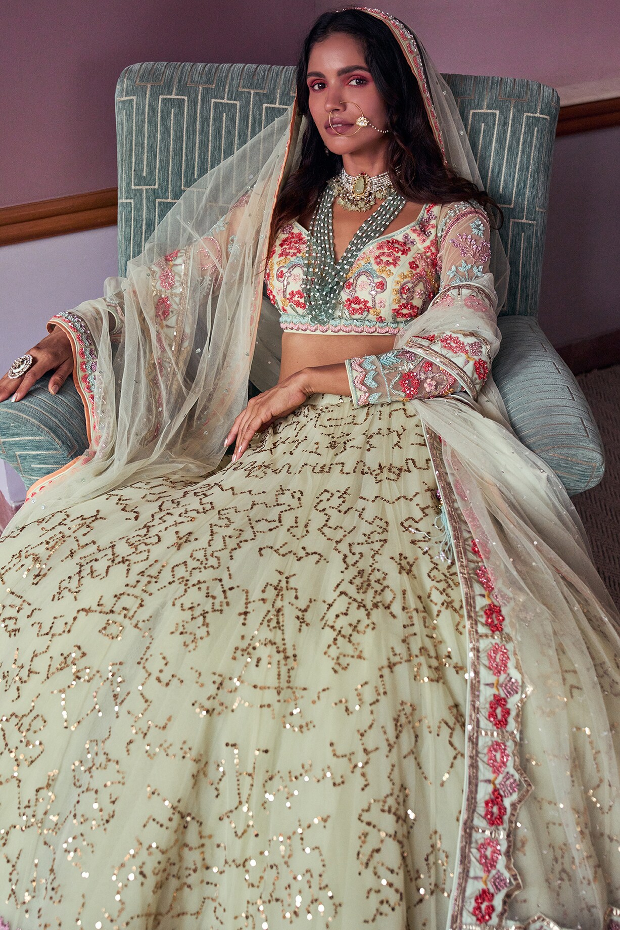 Green Hand Embellished Bridal Lehenga Set by Mynah Designs By Reynu ...