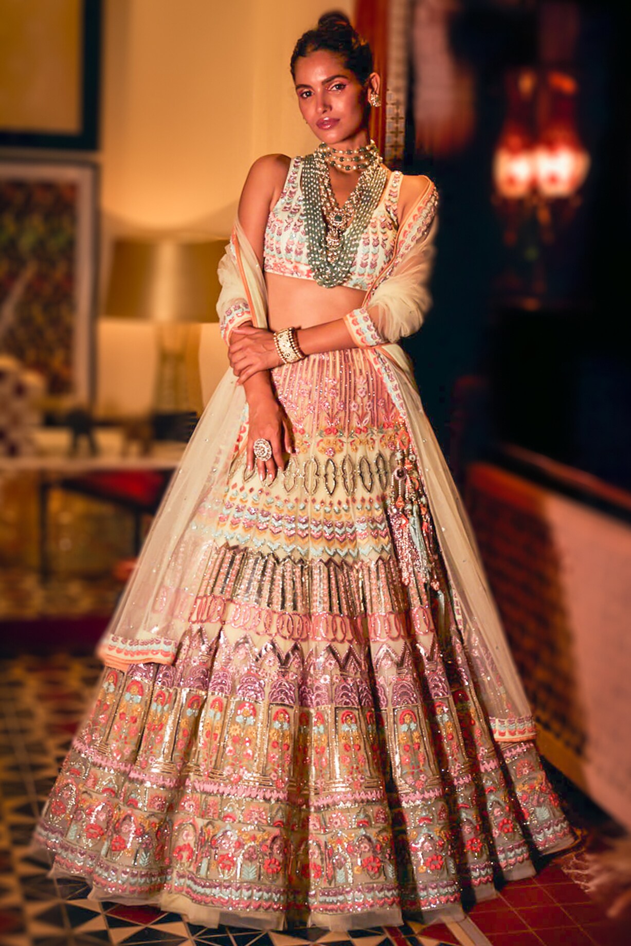 Multi-Colored Hand Embellished Bridal Lehenga Set by Mynah Designs By ...