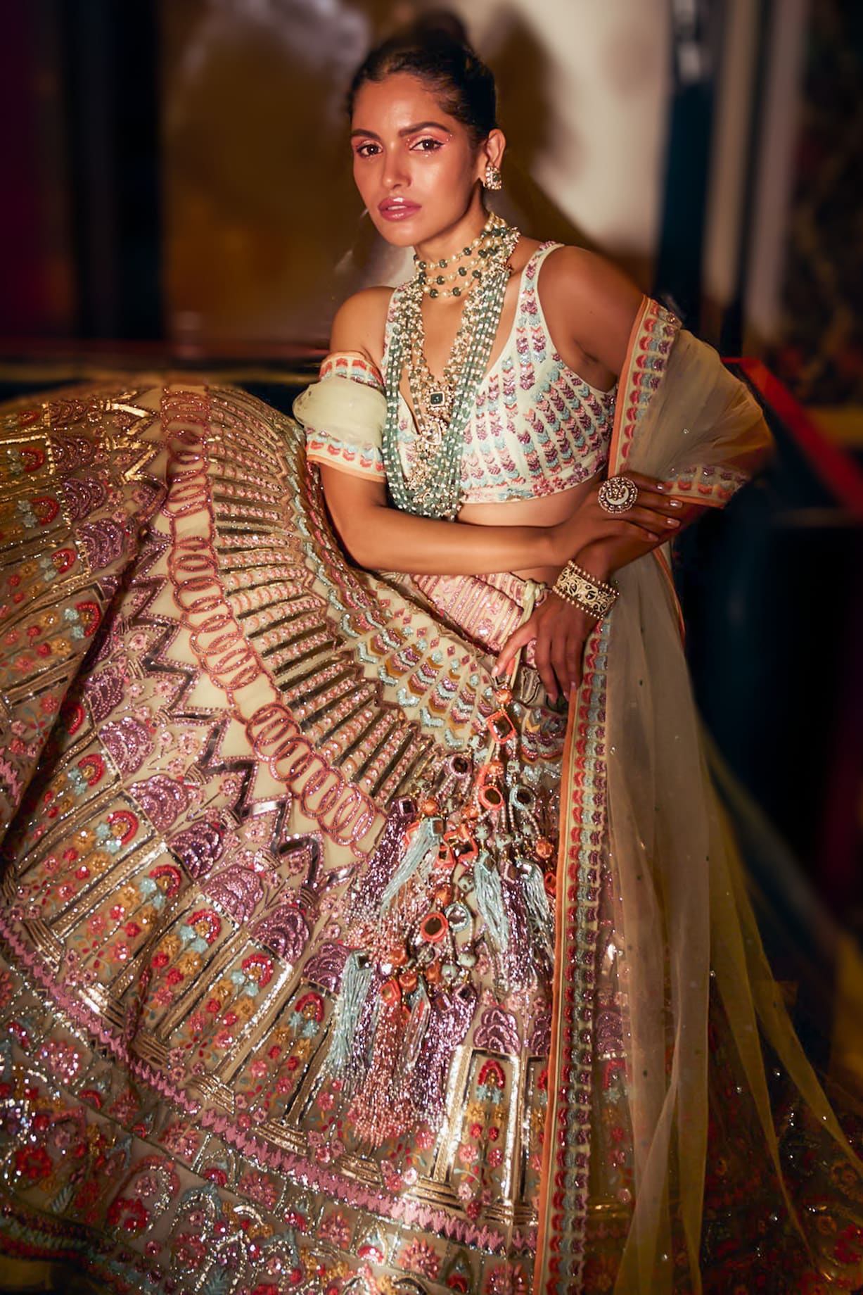 Multi-Colored Hand Embellished Bridal Lehenga Set by Mynah Designs By ...