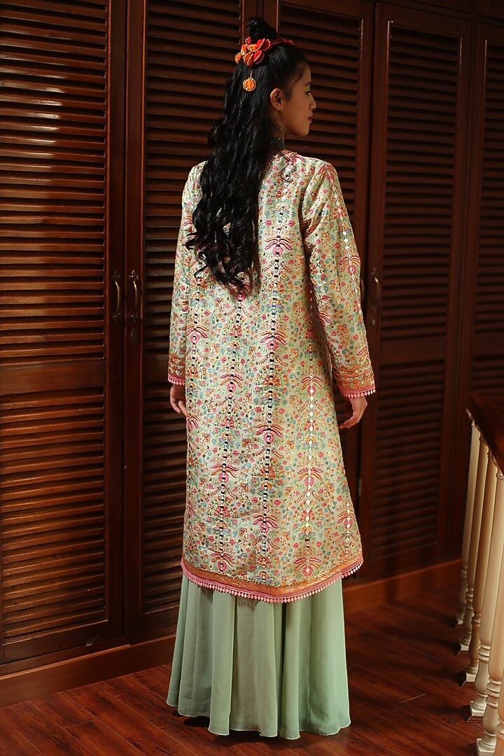 Pista Green Georgette Sharara Set by Mynah Designs By Reynu Tandon at ...