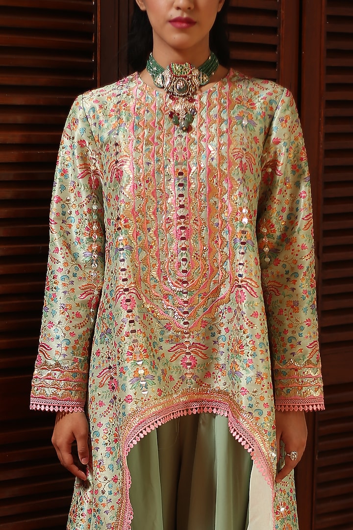 Pista Green Georgette Sharara Set by Mynah Designs By Reynu Tandon at ...