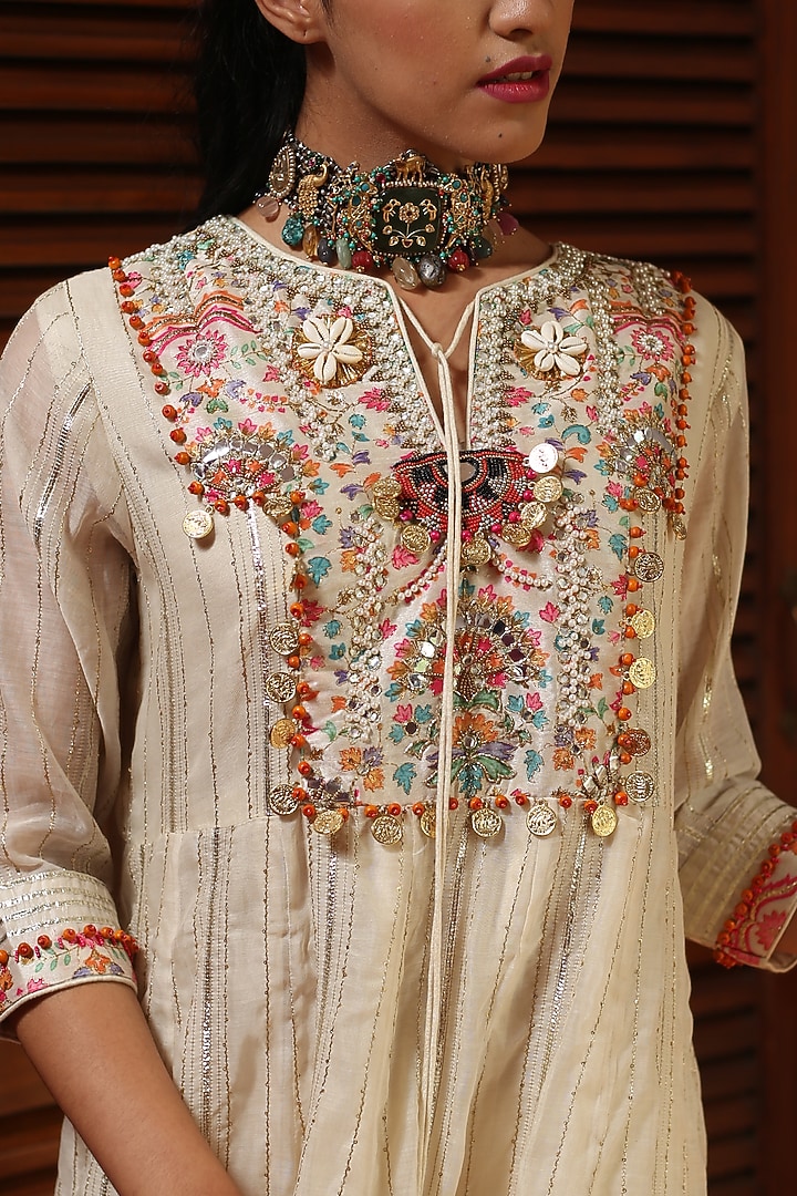 Off-White Embroidered Anarkali Set by Mynah Designs By Reynu Tandon at ...
