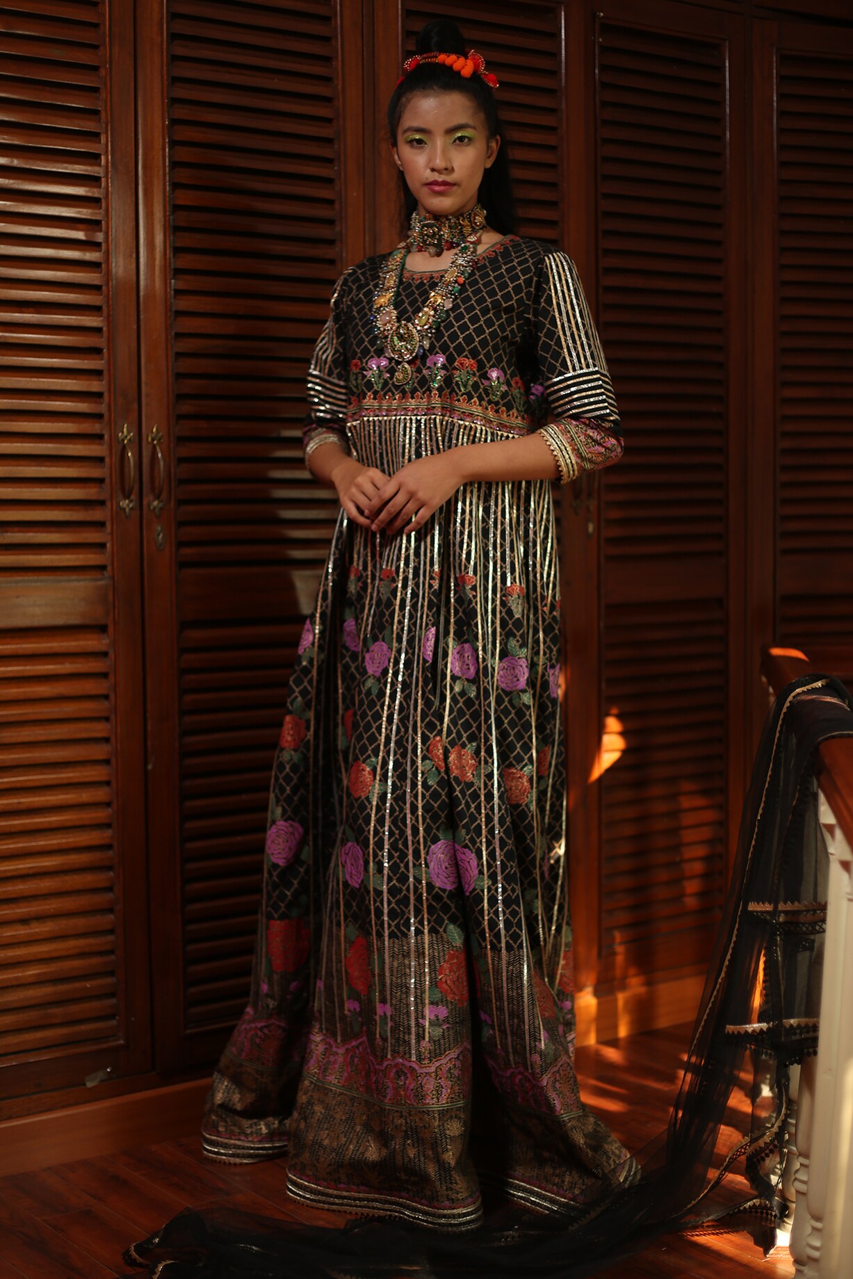 Black Printed Anarkali Set by Mynah Designs By Reynu Tandon at Pernia's ...