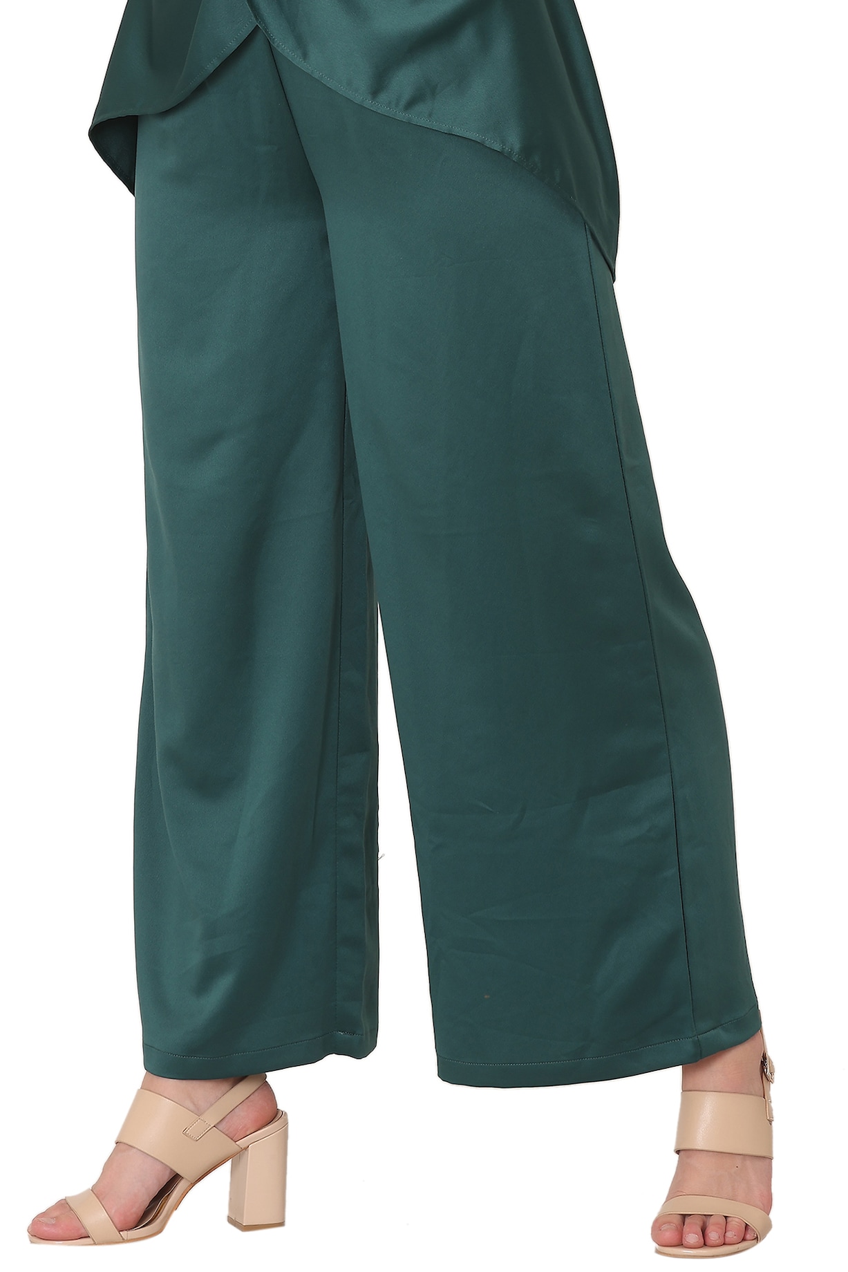 Emerald Green Imported Crepe Satin Pant Set by Midori by SGV at Pernia ...
