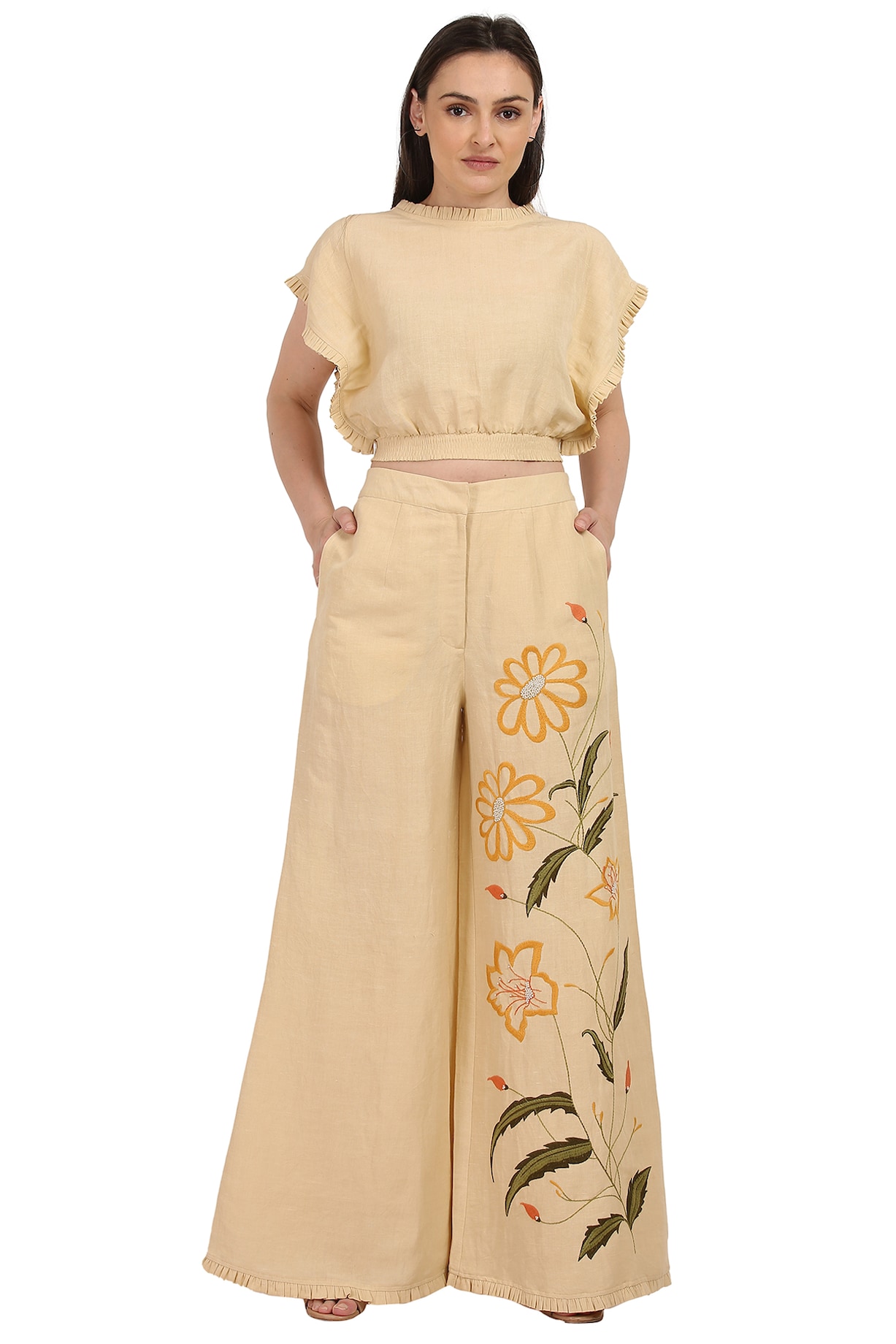 Beige Embellished Pant Set Design by Midori by SGV at Pernia's Pop Up ...