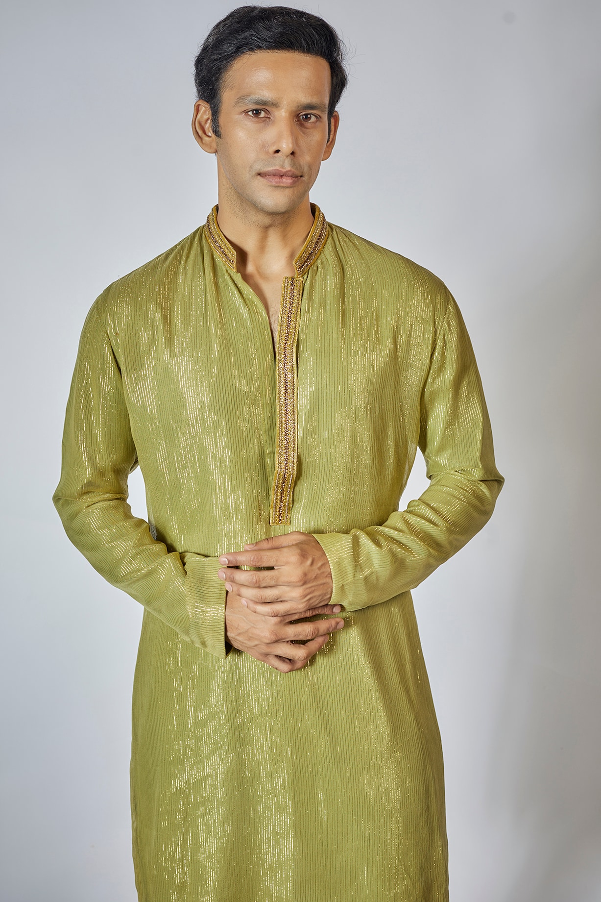 Green Georgette Embroidered Shimmer Kurta Set by Megha Kapoor Label Men ...
