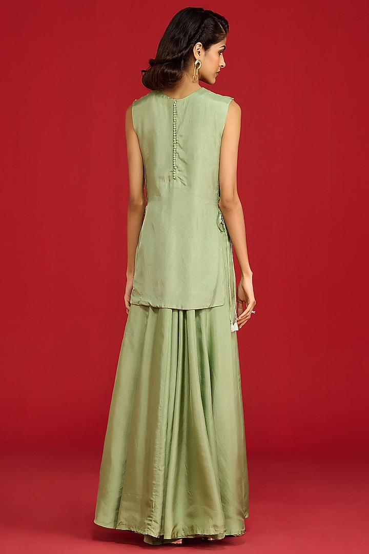 Sage Green Habutai Silk Kalidar Party Wear Sharara Set by Megha Pitti ...