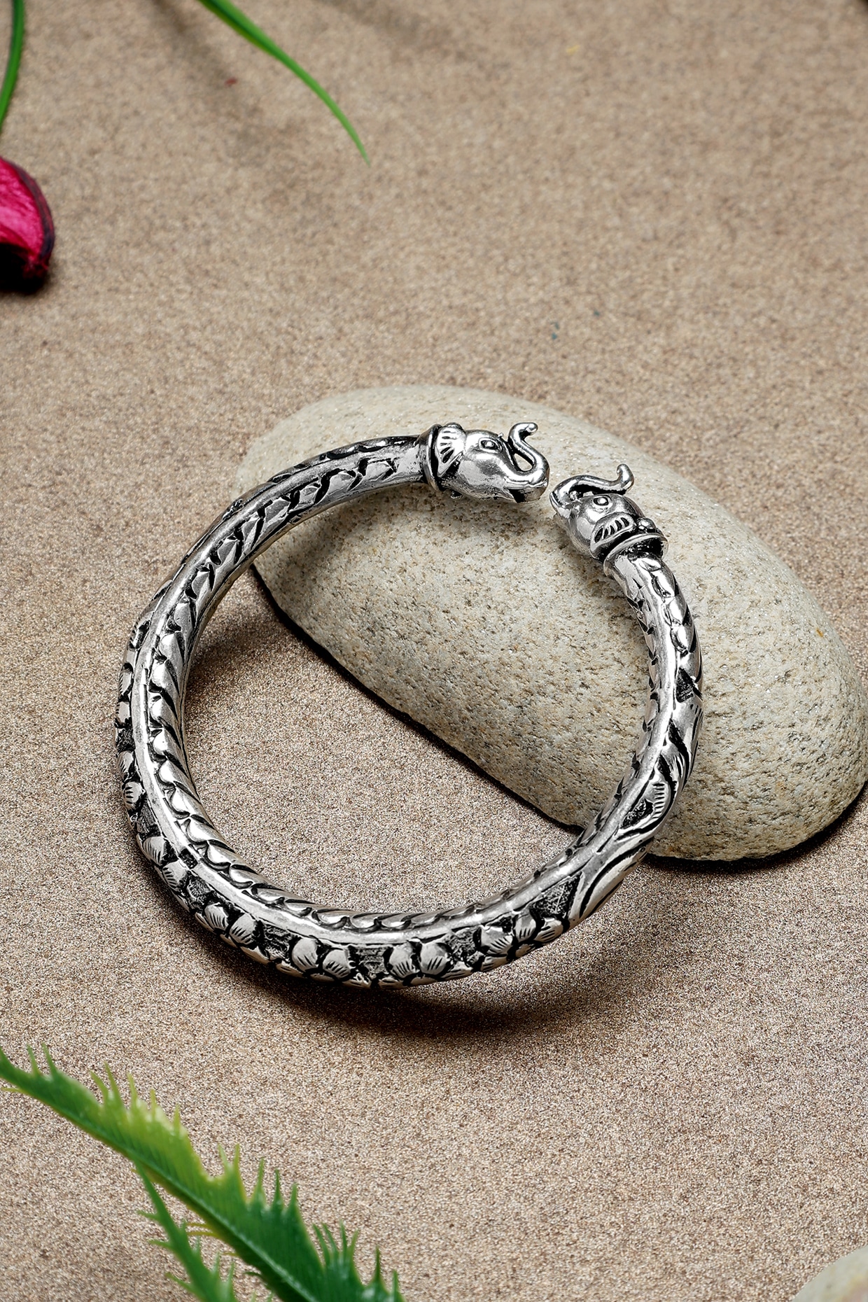 White Finish Baroque Ball Temple Kada In Sterling Silver by Mero at ...