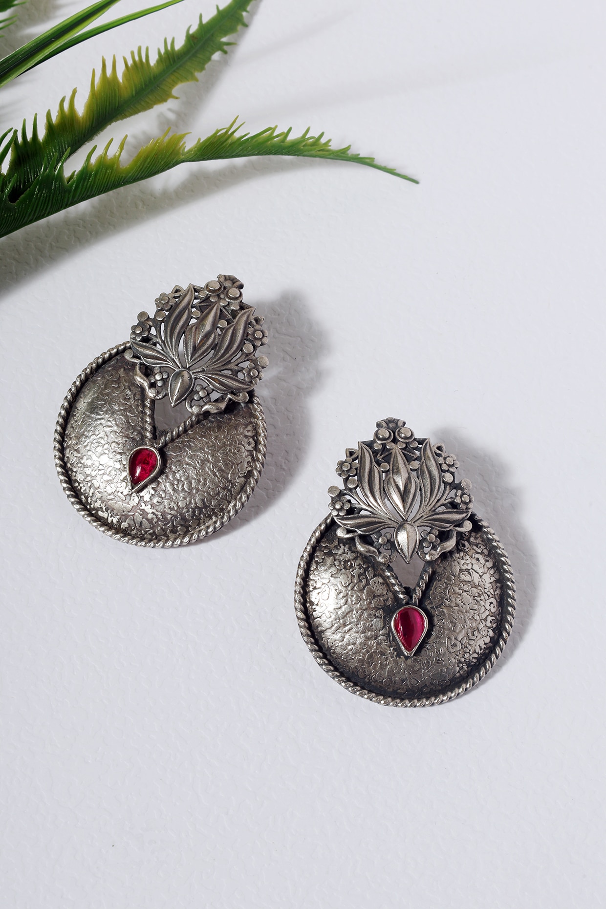 White Finish Pink Kempstone Temple Lotus Dangler Earrings In Sterling ...